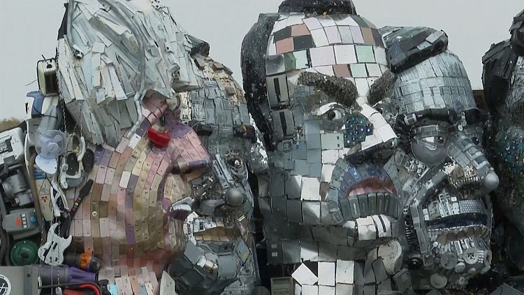 E-waste effigies near G7 venue mimic leaders attending weekend summit ...