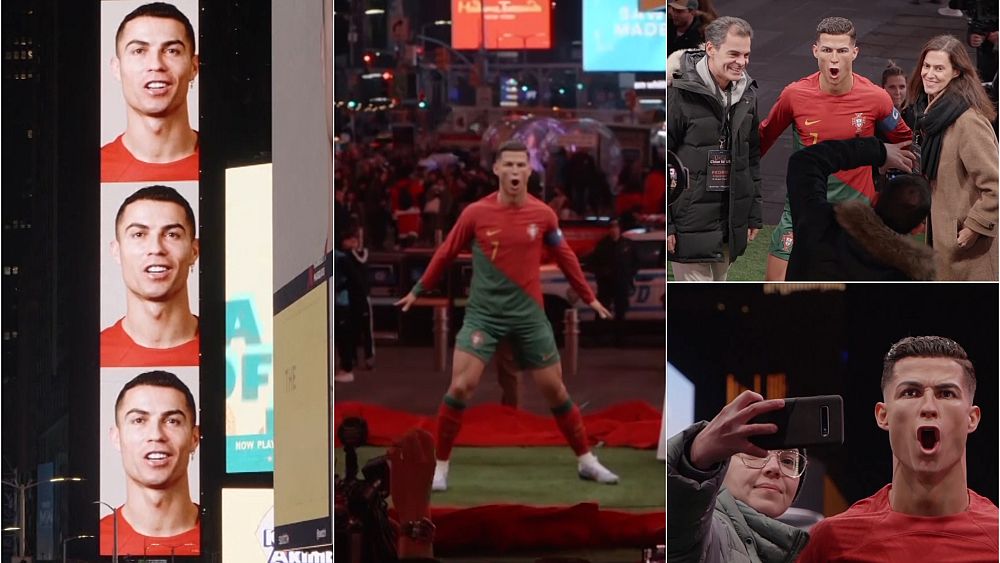Cristiano Ronaldo stops traffic with wax figure at Times Square for ...