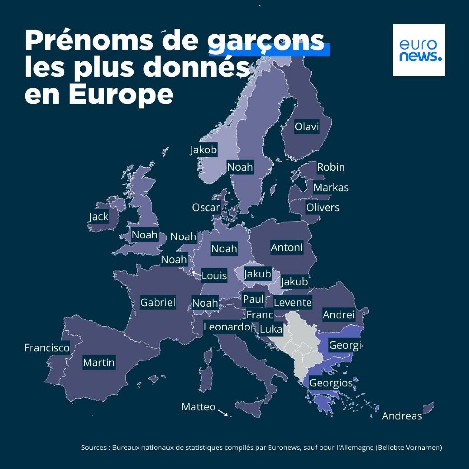 Les prénoms les plus donnés en Europe en 2021 | Euronews