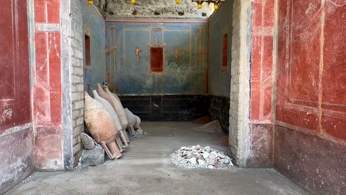Pompeii archaeologists uncover incredibly rare blue room with stunning ...