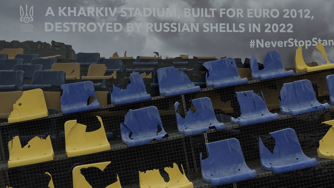 Remains of Ukrainian stadium damaged by Russia find home in Berlin ...