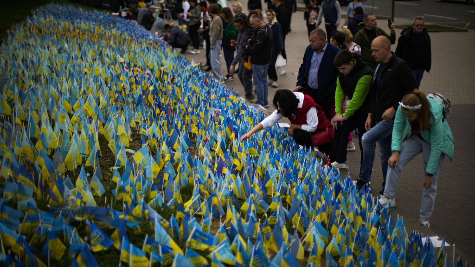 Flags for Ukraine's fallen fill Kyiv's central Maidan Square as war ...