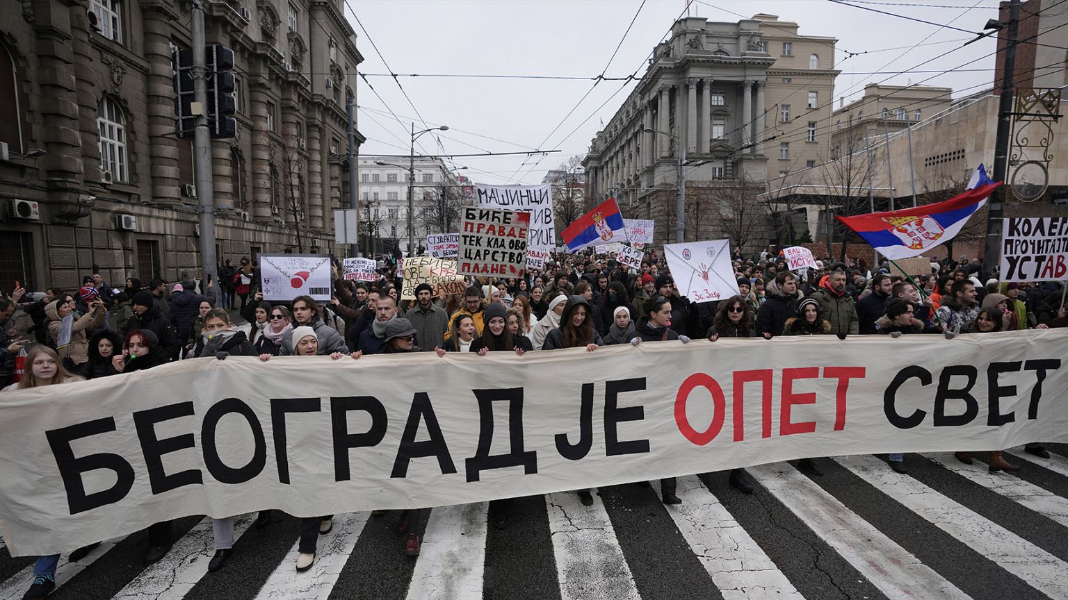 Serbian students gather in Belgrade in another protest over deadly ...