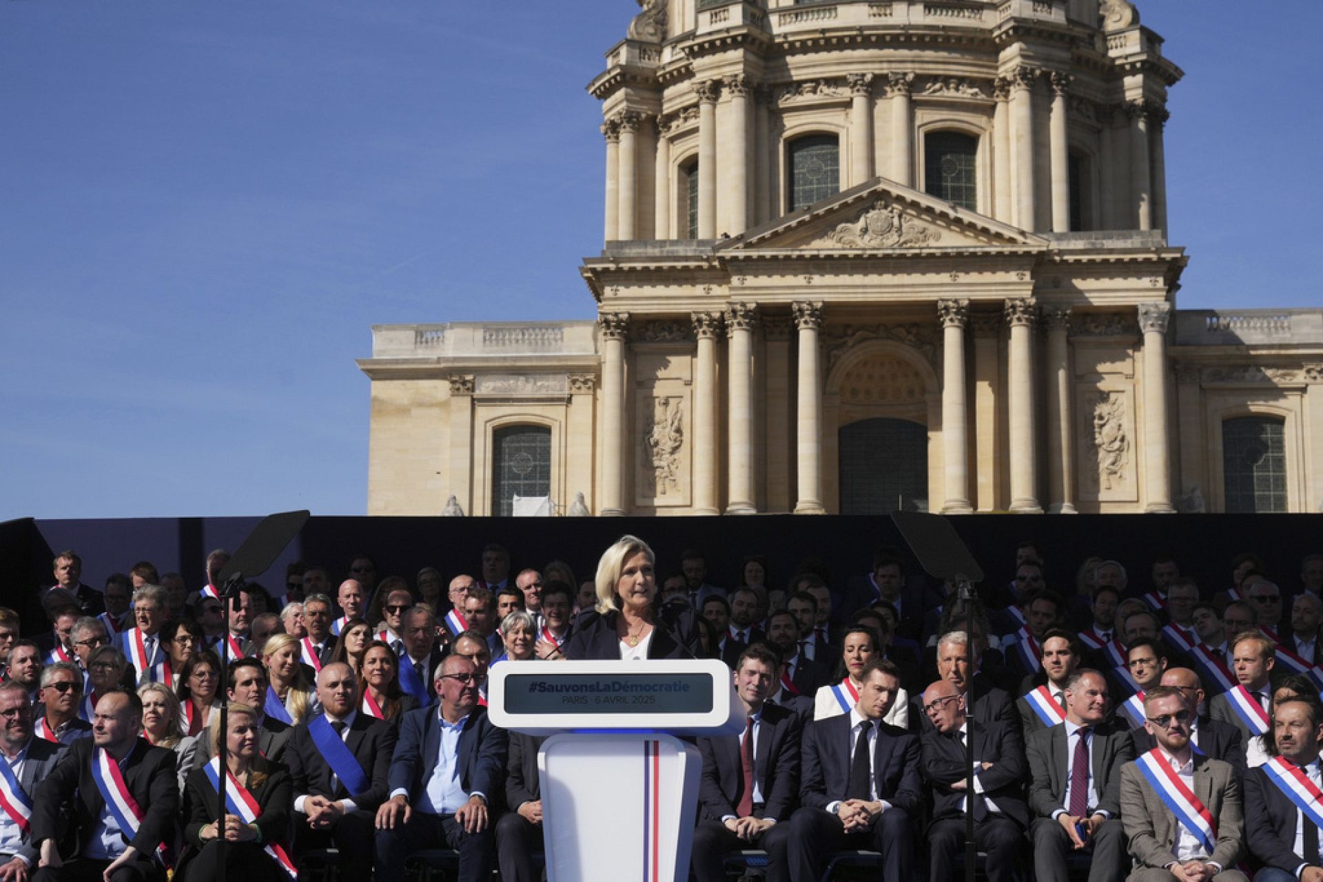 Le Pen slams embezzlement conviction as 'witch hunt' in Paris rally