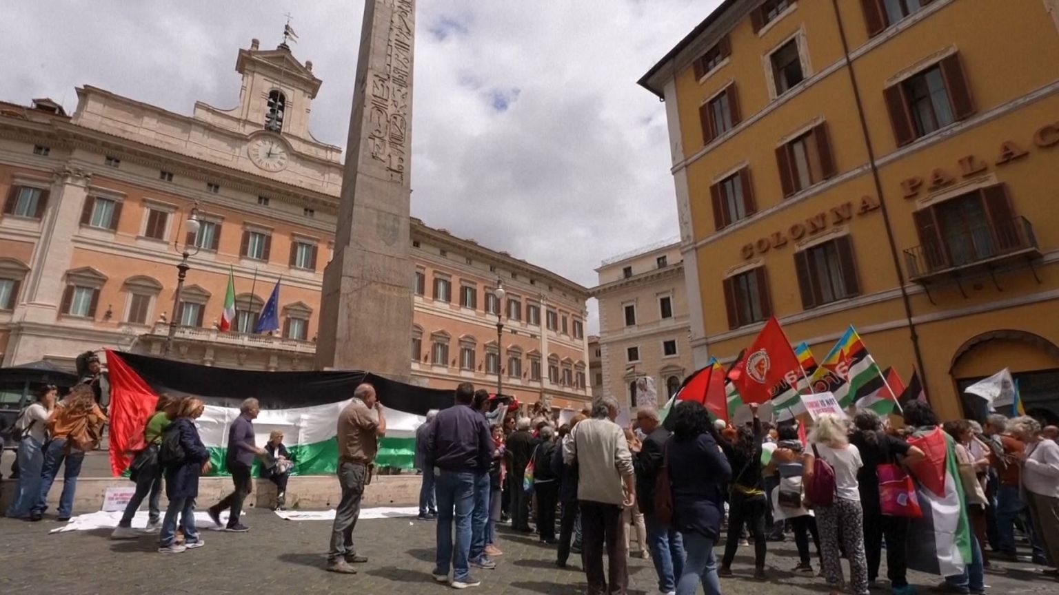 Dozens of protesters gather in front of Italian parliament in ...