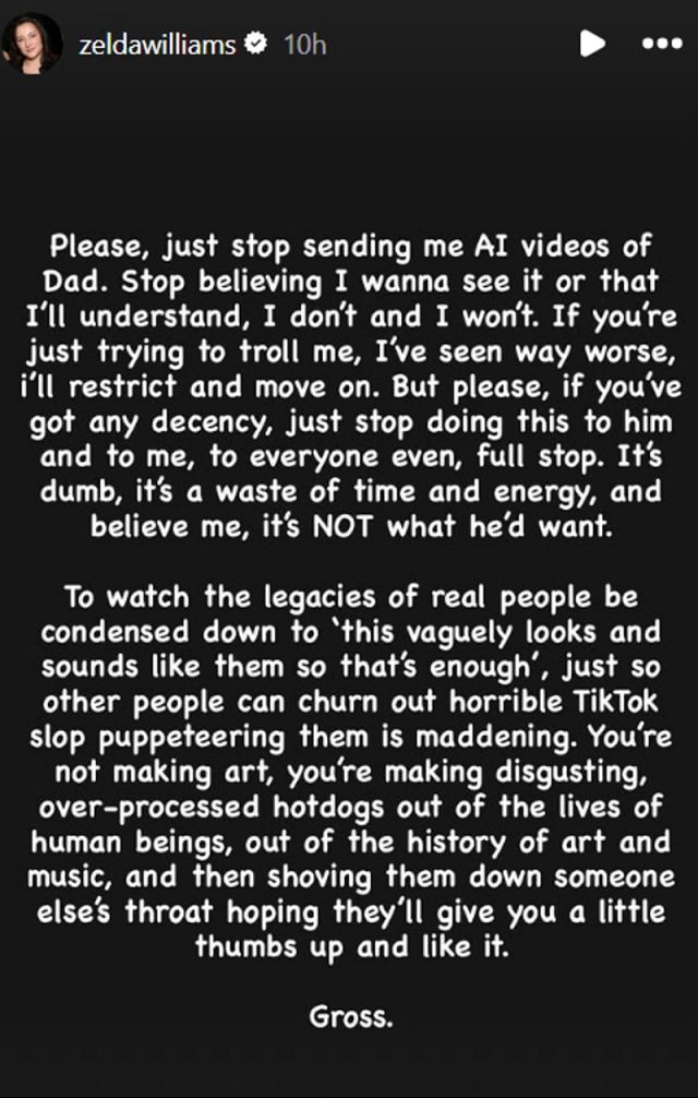 Robin Williams’ daughter Zelda Williams on AI deepfakes of her father ...